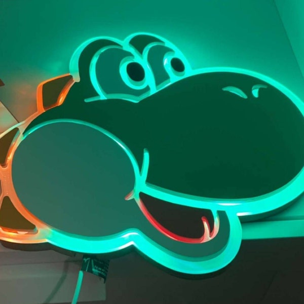 Yoshi Sign , Neon Like , Yoshi Light Art , Wall Decor, Yoshi Colored ...