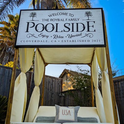 Custom Poolside Sign Family Name Sign Outdoor Wall Decor Backyard Pool ...