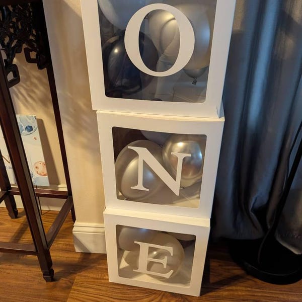 One Box 1st Birthday Decoration White Clear One Balloon Boxes First ...