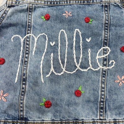Name Embroidered Personalised Baby Children Denim Jacket Flowers - Etsy UK