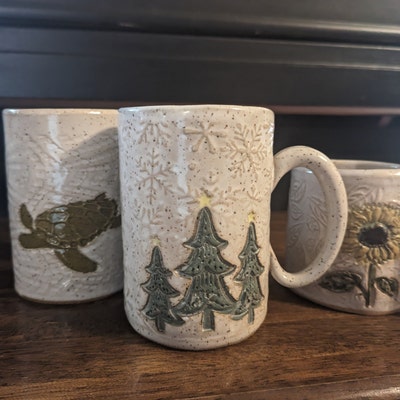 Handmade Ceramic 16 Oz Beige Mug With a Orange Cone Flower - Etsy