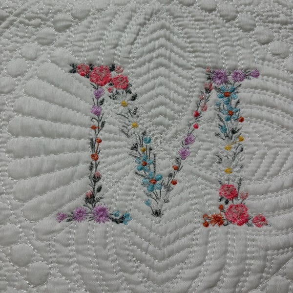 Machine Embroidery LETTER M 12 X 9,7 Cm / 4.8 X 3.85" Dainty Floral ...