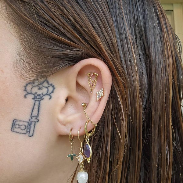 Dangle Moon&star Hidden Helix Threadless Earring • Solid 14K Gold ...