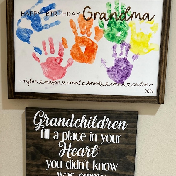 Grandkids Handprint Sign, DIY Gift for Grandma, Grandkids Make Life ...