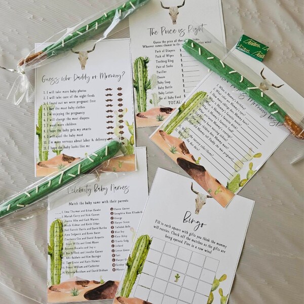 Bull Skull Baby Shower Game Bundle Southwestern Cactus Baby Shower ...