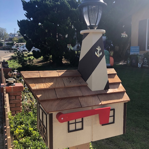Wooden Country Mailbox With Solar Lighthouse| Unique Rustic Outdoor ...