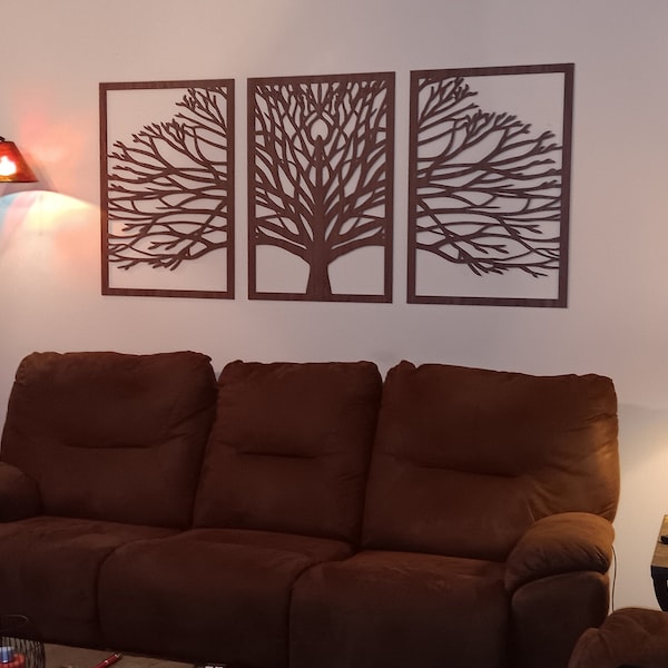 Zen Tree Wood Wall Art 3D Panels Set of 3 Textured Wall Art, Trees Wall ...