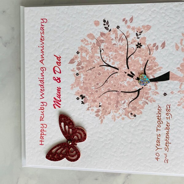 Ruby Wedding Anniversary Card Handmade. 40th Anniversary Personalised ...