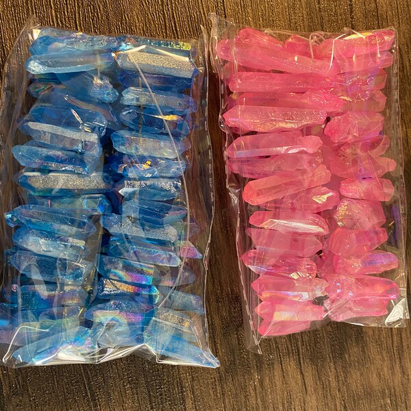 Bright Blue Aura Quartz Crystal Points Raw Crystal Quartz Point Stick ...