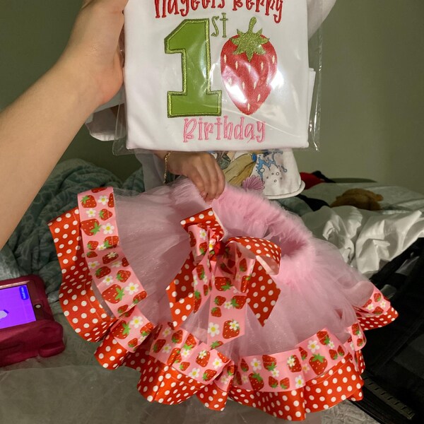 First Strawberry Birthday Tutu Outfit, Berry 1st Birthday Shirt, Tutu ...