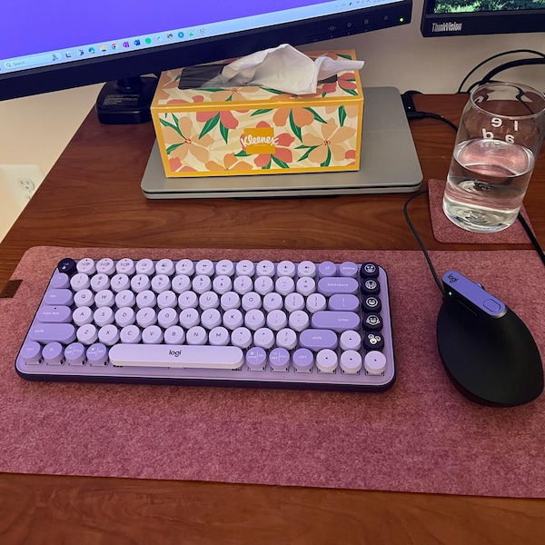 Felt Pink Desk Mat, Custom Pink Mousepad, Pastel Green Desk Pad, Small ...