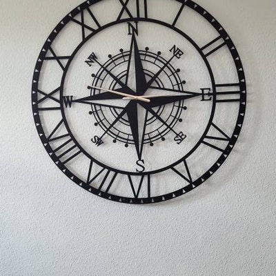 Unique Latin Numeral Compass Metal Wall Clock, Extra Large Modern ...