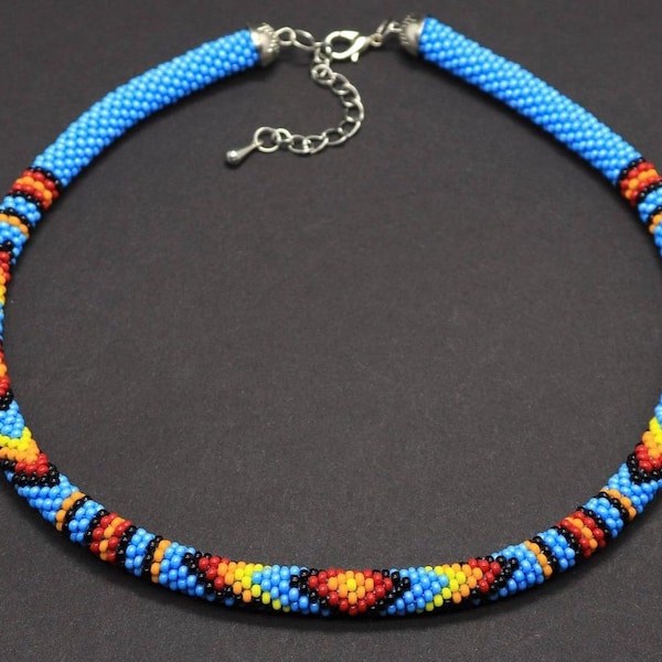 Native Americans Inspired Beaded Necklace, Bead Crochet Choker ...
