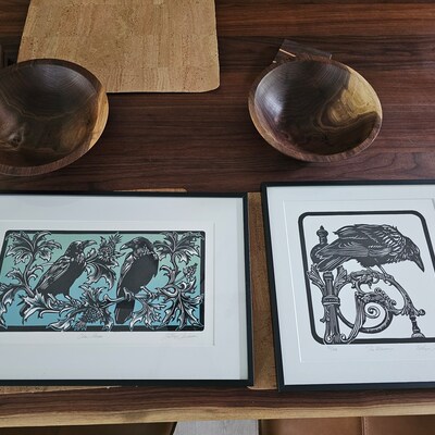 Two for Joy, Limited Edition, Linocut, Crow, Corvid - Etsy
