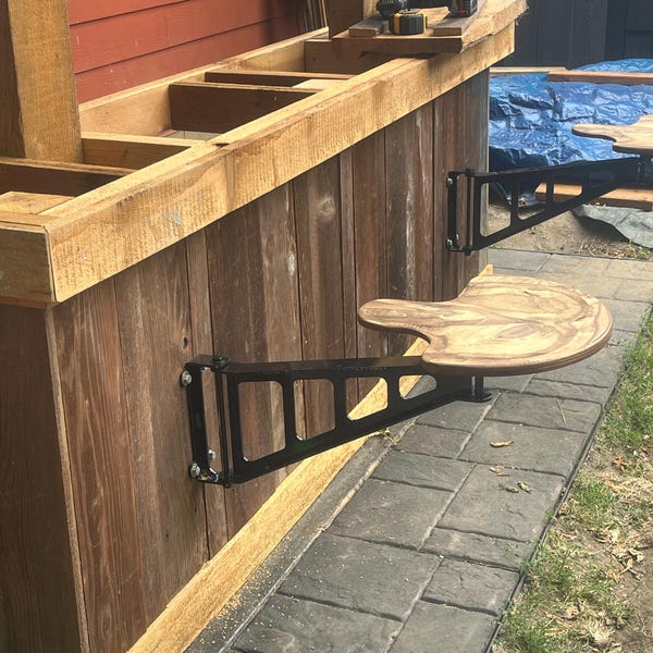 Fold-down Outdoor Bar Stools – Wall Mounted Patio Seating | Round Wood ...