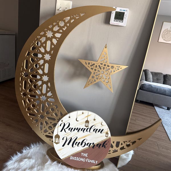 Ramadan and Eid Wooden Crescent Moon With Star, Ramadan Decorations ...
