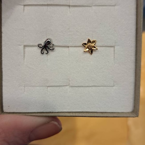 Tiny Birth Month Flower Threadless Flat Back Earring, 20,18,16ga, 5 ...