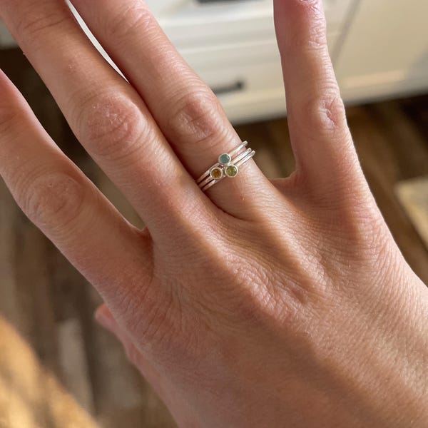 Birthstone Ring, Sterling Silver Birthstone Stacking Ring, Stackable ...