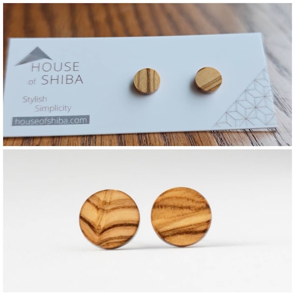 Olive Wood Stud Earrings, Wood Earrings, Unisex, Mens Stud Earrings ...