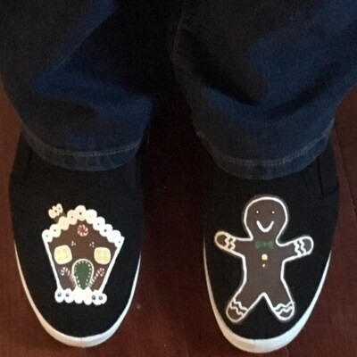 HAND PAINTED CHRISTMAS Shoes, Ginger Bread House, and Ginger Bread Man ...