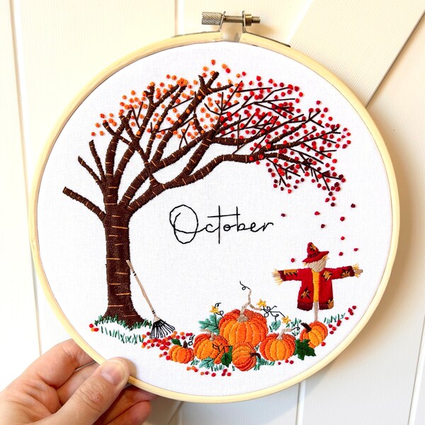 OCTOBER Monthly Series Wreath Embroidery Pattern & Guide - Digital ...