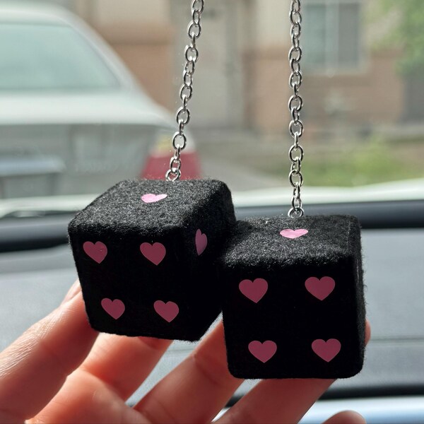 Neon Green Fuzzy Dice With Black Dots and Chain or Cord / Car ...