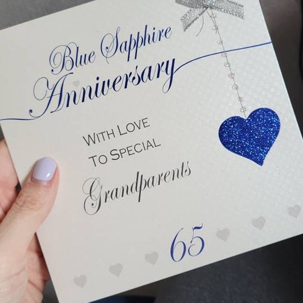 Blue Sapphire 65th Anniversary Card for Great, Grandparents Husband Wife Mum & Dad- Mom and Dad ...