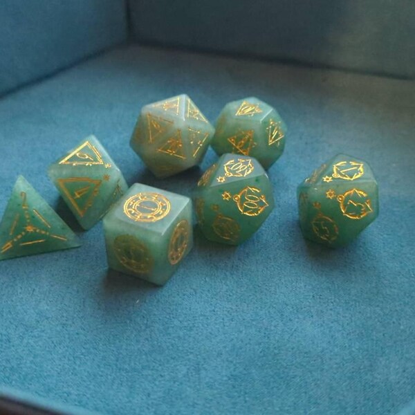 Green Jade DND Dice Set, Aventurine Sharp Edge D&D Dice Set, Dungeons ...