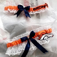 Denver Broncos Inspired Football Wedding Garter Belt Set W/ White Lace ...