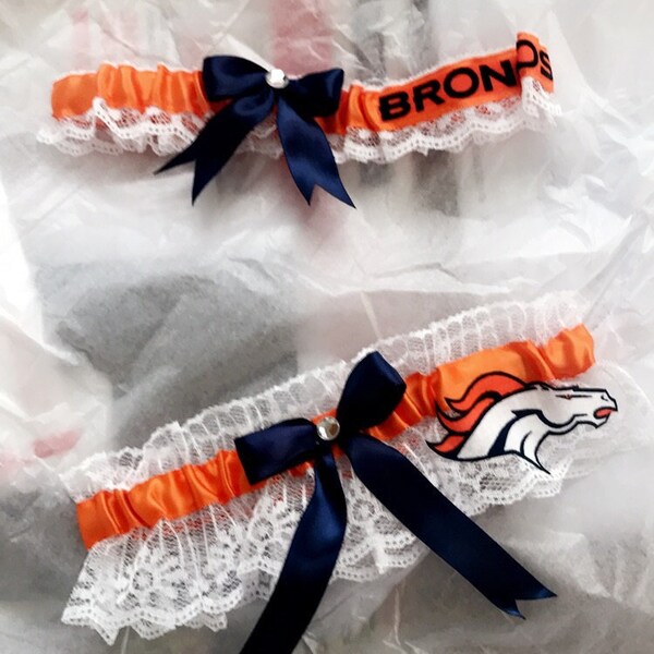 Denver Broncos Inspired Football Wedding Garter Belt Set W/ White Lace ...