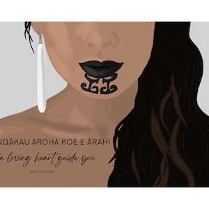 Maori Woman W/ Ta Moko Digital Print, Neutral Drawing, Wall Art ...
