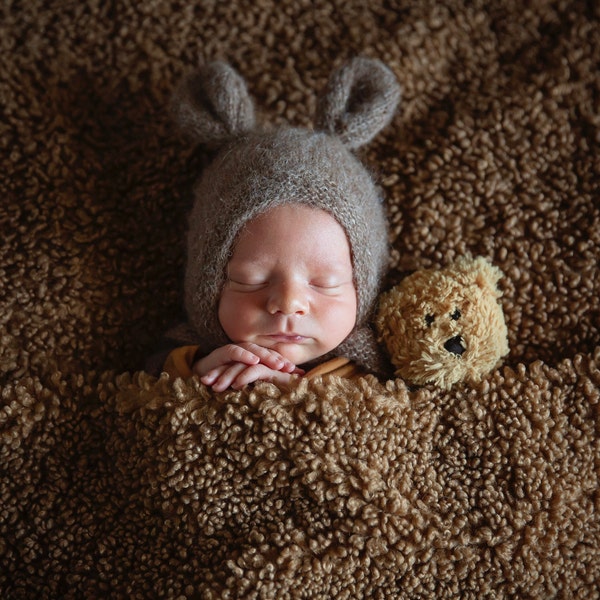 Little Bear Bonnet, Baby Knitted Hat, Baby Bonnet, Photoprops, Alpaca ...