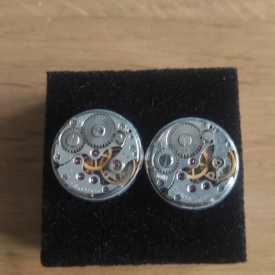 Movable Cufflinks Winding Working Watch Mechanism Cuff Link Steampunk ...
