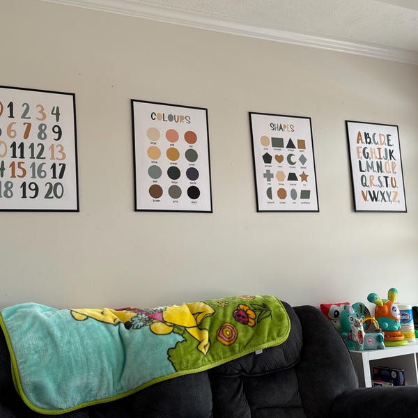 Set of 3 Educational Nursery Prints, Shapes Print, Alphabet Chart ...