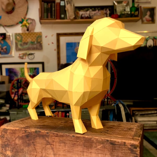 Dachshund Papercraft Template, Abstract Low Poly 3D Origami, Home Decor ...