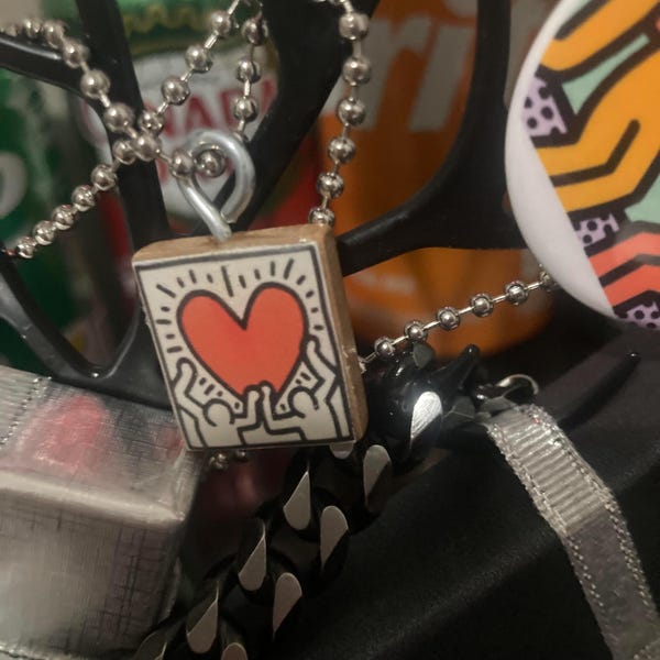 Keith Haring Love Charm Necklace With 24 Inch Rolo Chain - Etsy
