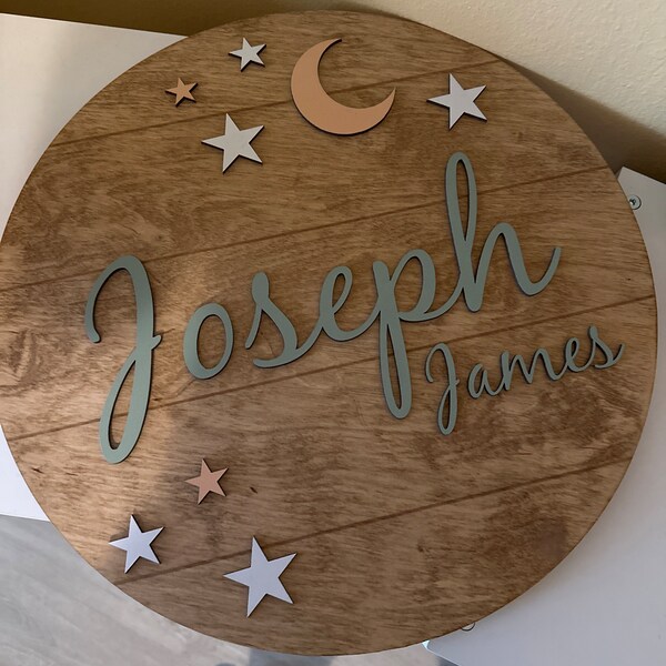Moon and Stars Nursery Sign Custom Baby Name Sign Nursery 3D Sign ...