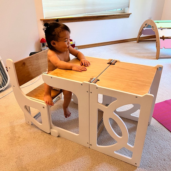 Convertible Toddler Tower & Table WITH BACK and Wooden Kids Slide ...