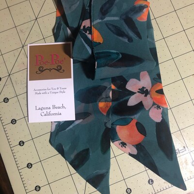 Short Silk Scarf. Skinny Scarf for Ponytail, Bun, Top Knot, Handbag ...