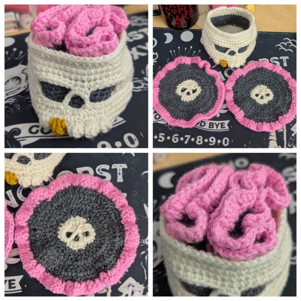 Brainy Skull Coaster Set CROCHET PATTERN / Skull Coaster PDF English Pattern / Halloween Coaster ...