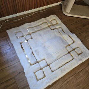 Plush Area Black White Gold Soft Rug, Faux Leather Rug, Living Room ...