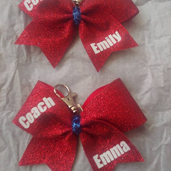 Cheer Bow Key Chain With Name and Nunber or Second Name--glitter Bow ...
