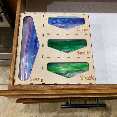 Wooden Kitchen Sandwich Bag Organizer Storage Holder for Plastic Bags ...