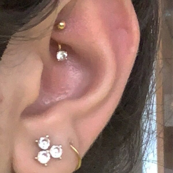 14k Solid Gold Rook Piercing,daith Piercing,eyebrow Curved Barbell..3mm Cz..16g..8mm - Etsy