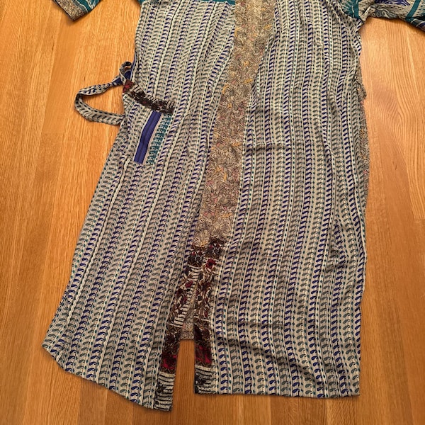 Vintage Silk Bath Robe, Upcycled Silk Sari Kimono Dressing Gown ...
