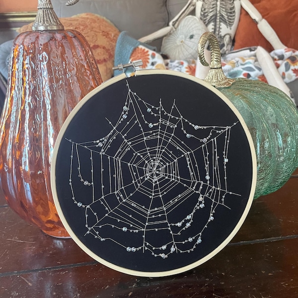 Embroidered Spider-web With Branch and Spider. - Etsy