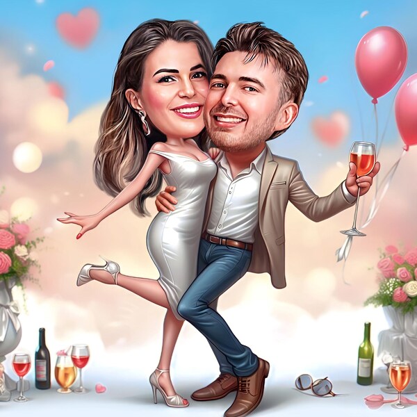 Custom Couple Cartoon Portrait, Couple Portrait, Couple Caricature ...