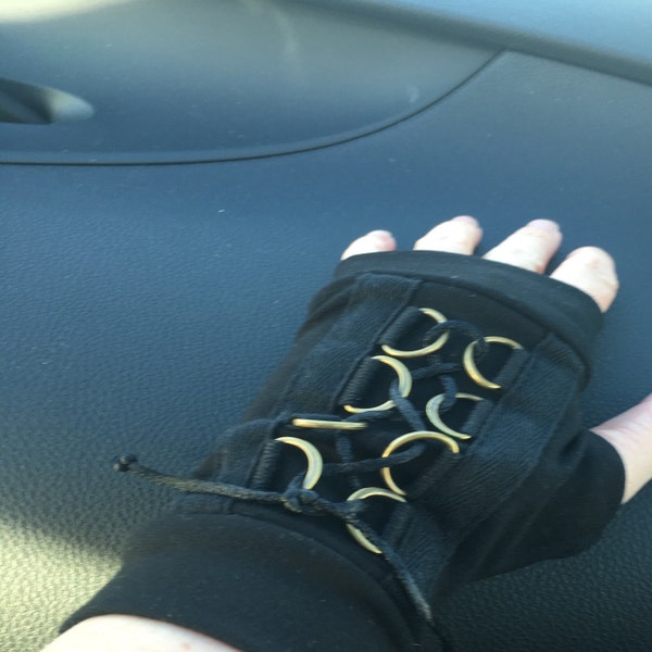 Black Short Fingerless Gloves - Corset Hand Short Warmers Short Black ...