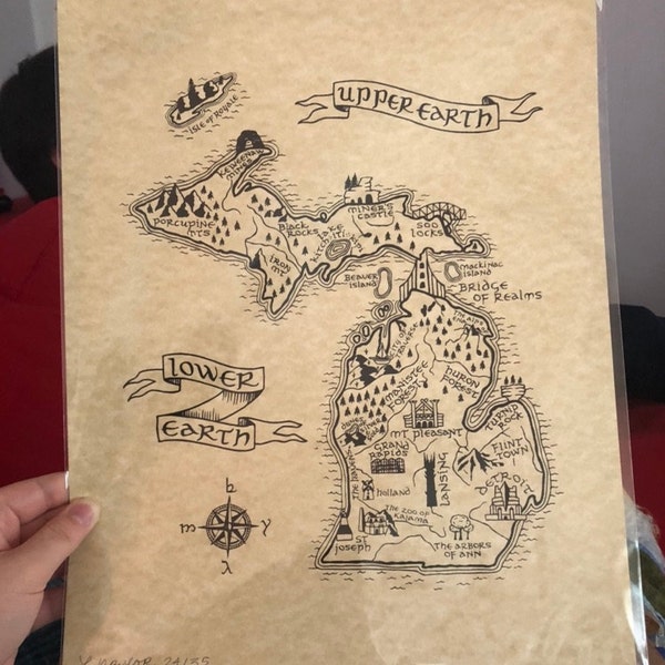 Lord of the Rings / the Hobbit Middle Earth Map of Michigan - Etsy