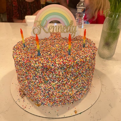 Rainbow Cake Topper in Pastel Colors Personalized Birthday Cake Topper ...